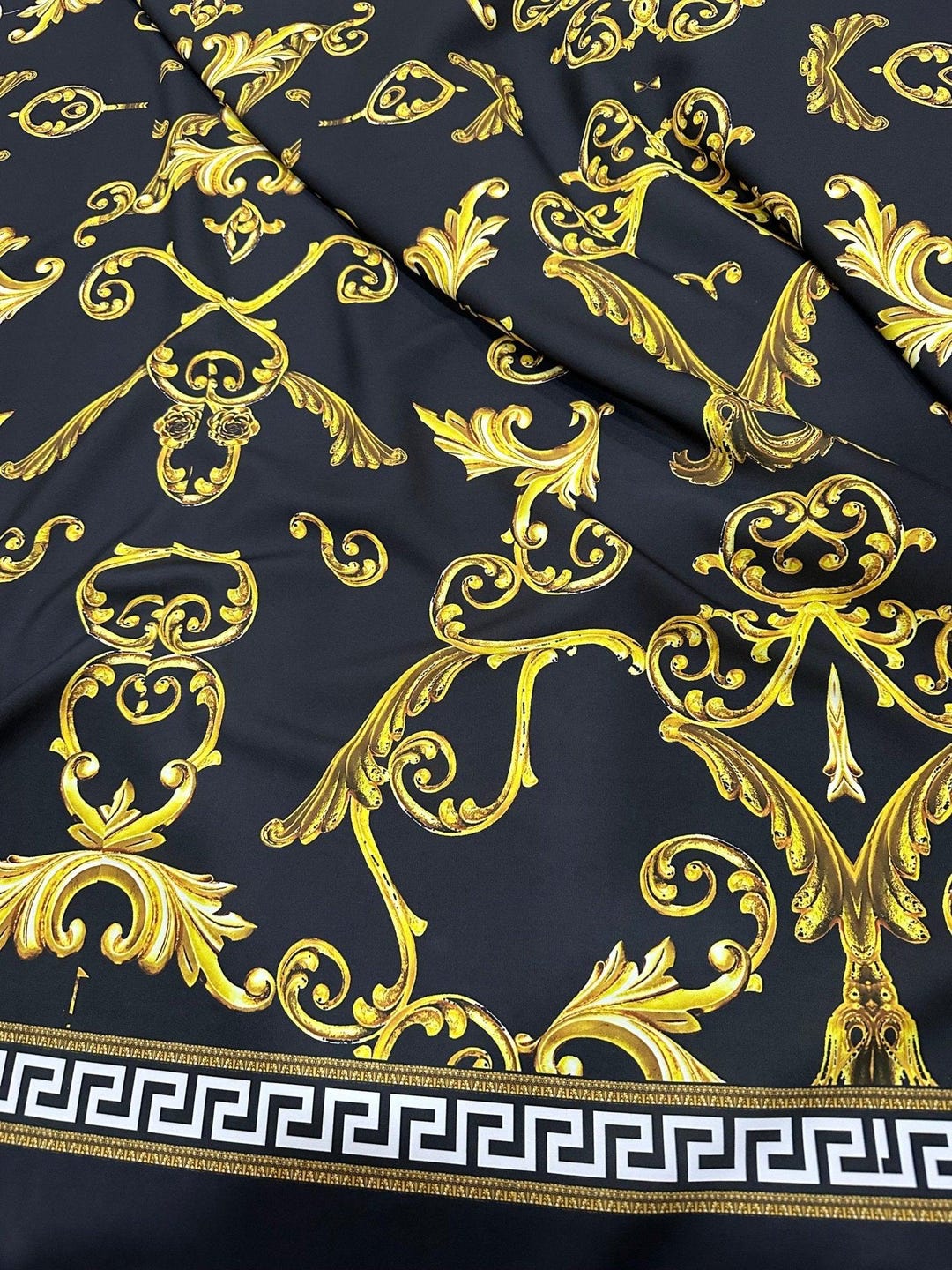 Black Gold Greek Key Fabric - Baroque Pattern Fabric by the Yard - Etsy