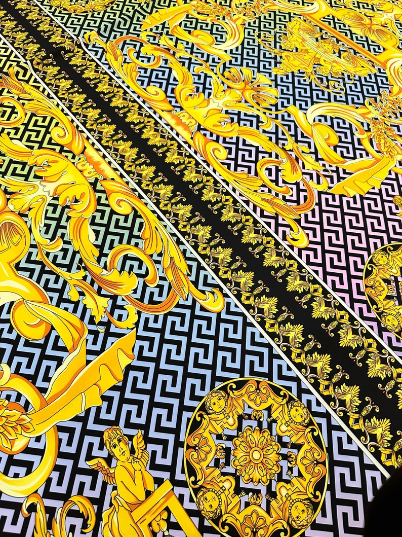 Greek Key Pattern Fabric Gold Baroque Silky Crepe Fabric - Etsy