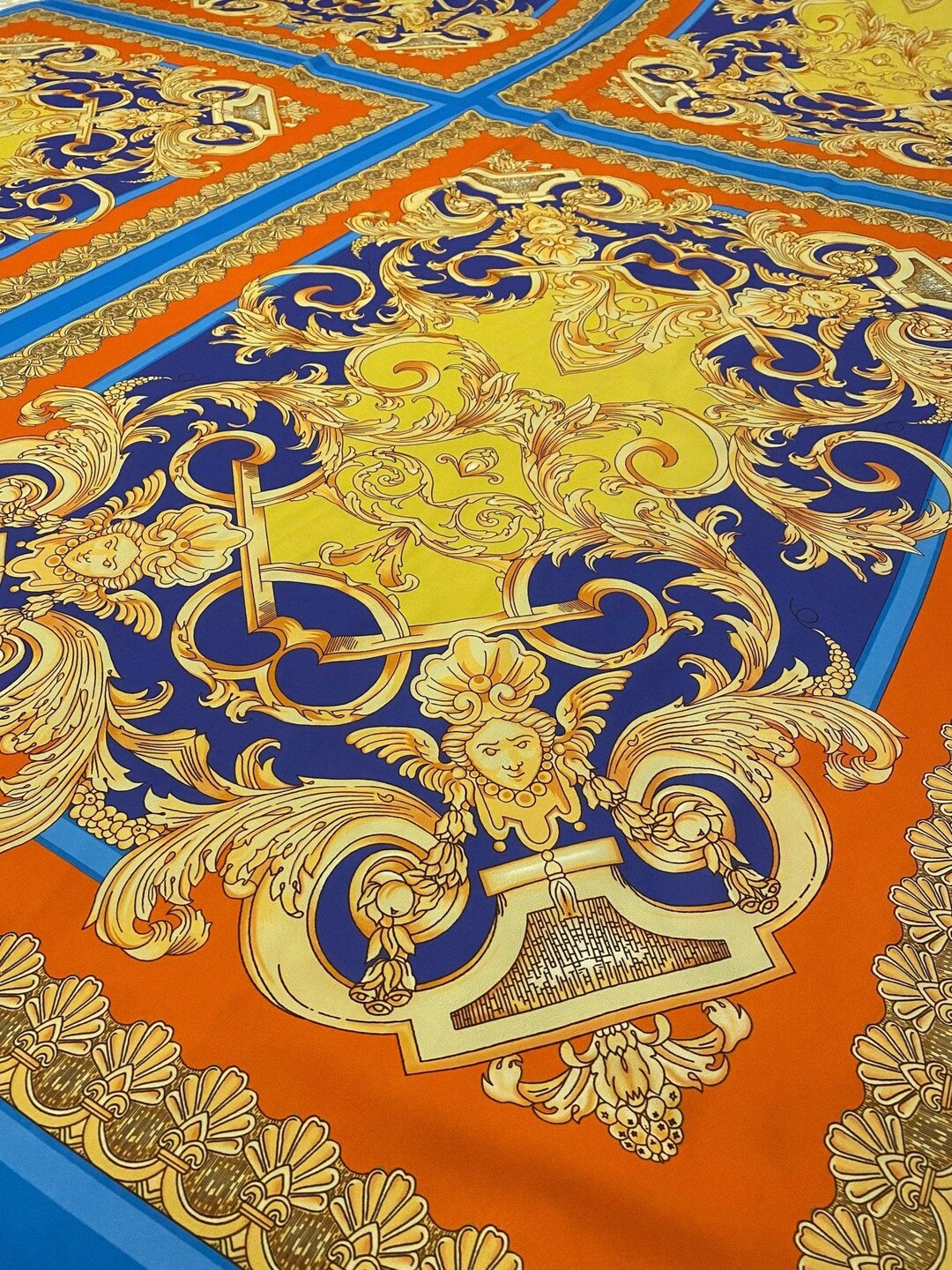 Baroque Pattern Fabric With Orange Border and Gold Accents - Etsy