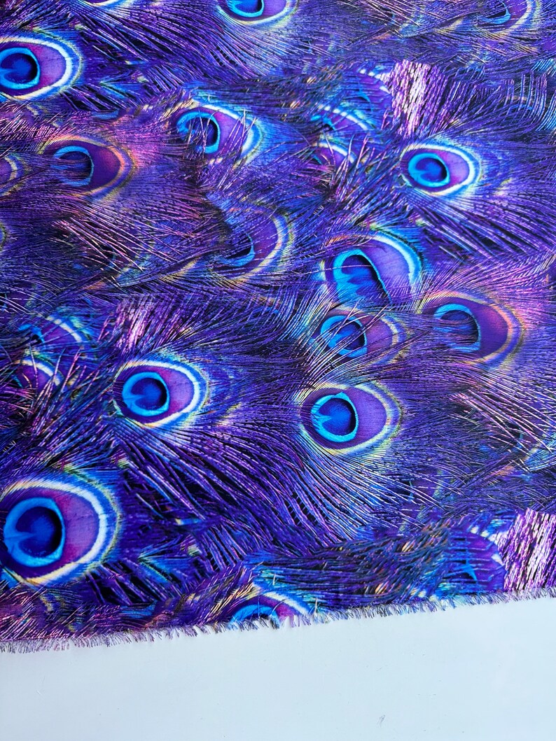 Peacock Feather Pattern Fabric Purple Satin Fabric by the - Etsy