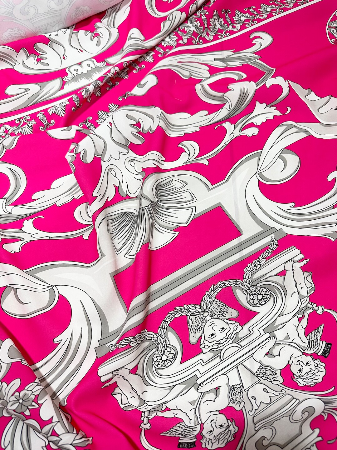 Baroque Pattern Fabric, Pink Silky Crepe Fabric, Panel Fabric 150100cm ...