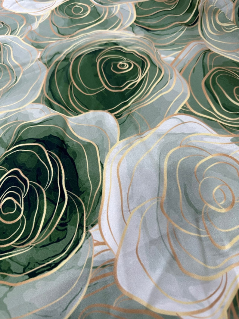 Abstract Pattern Crepe Fabric Green Rose Pattern Fabric - Etsy