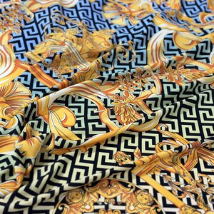 Greek Key Pattern Fabric, Gold Baroque Silky Crepe Fabric , Panel ...