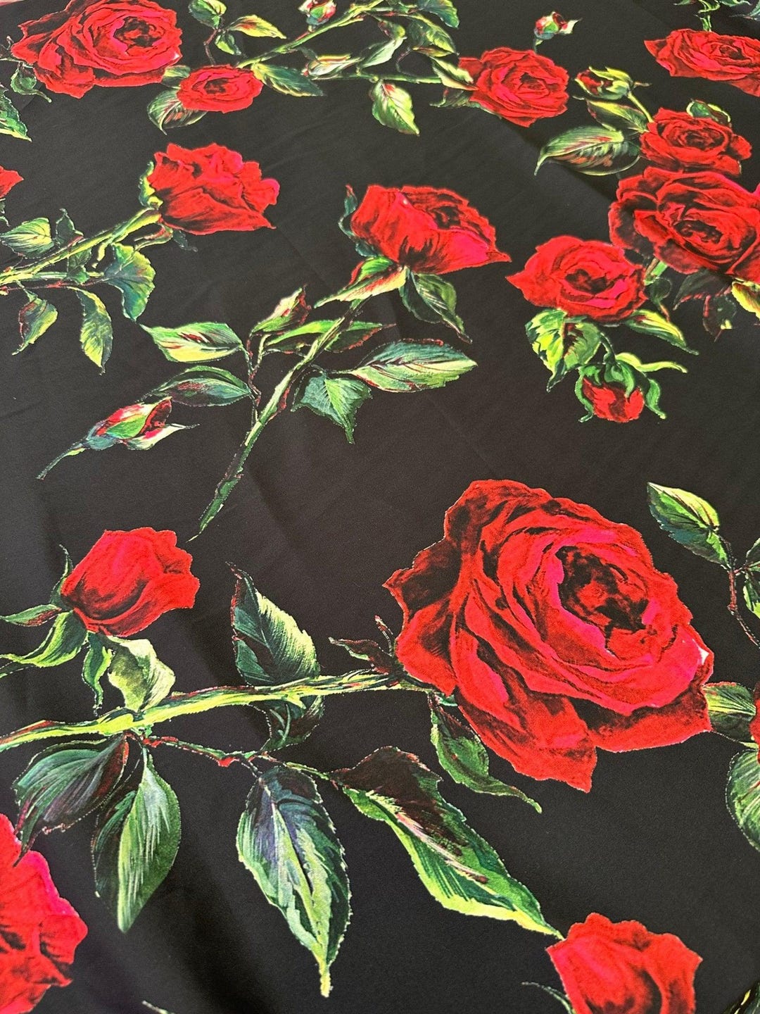 Black and Red Floral Rose Pattern Fabric for Sewing and Crafts - Etsy