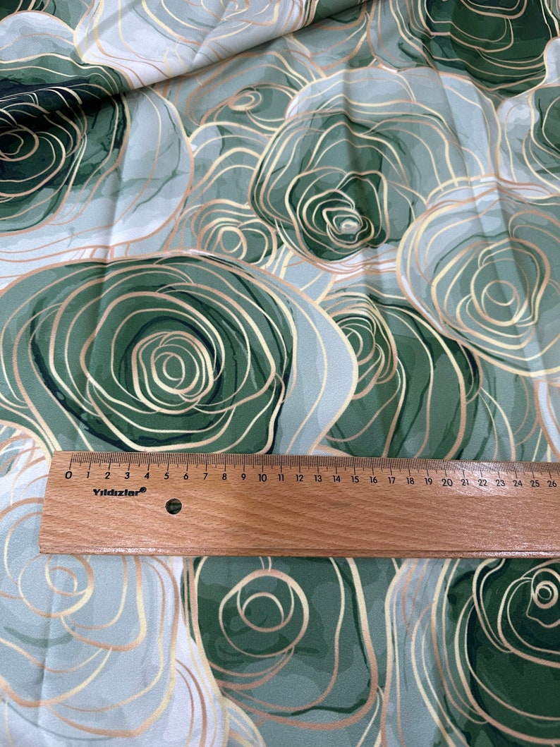 Abstract Pattern Crepe Fabric Green Rose Pattern Fabric - Etsy