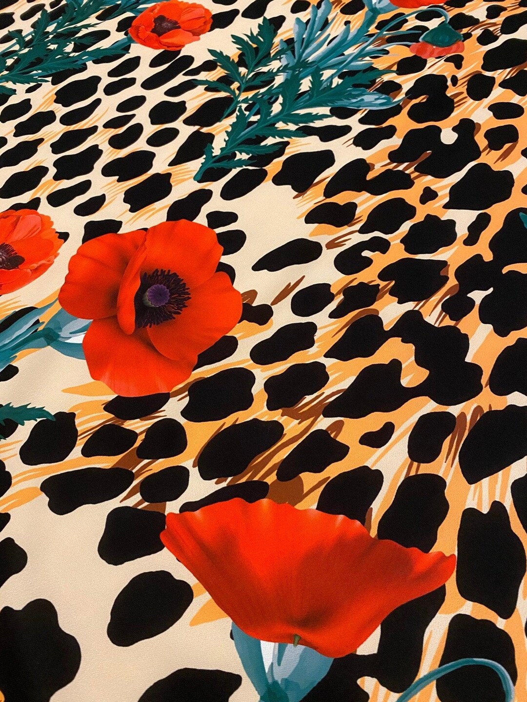 Leopard Poppy Flower Silky Crepe Fabric - 150x100cm Panel - Etsy