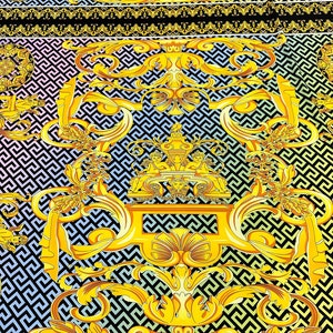 Greek Key Pattern Fabric, Gold Baroque Silky Crepe Fabric , Panel ...