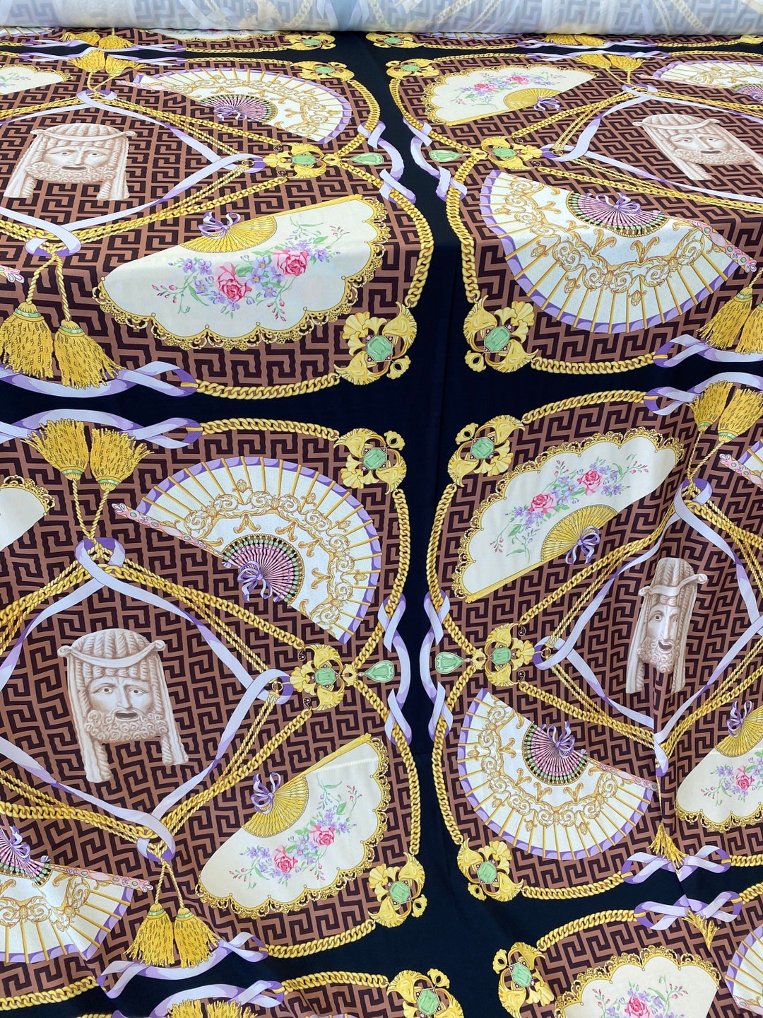 Greek Key Pattern Fabric Baroque Print Silky Crepe Fabric - Etsy