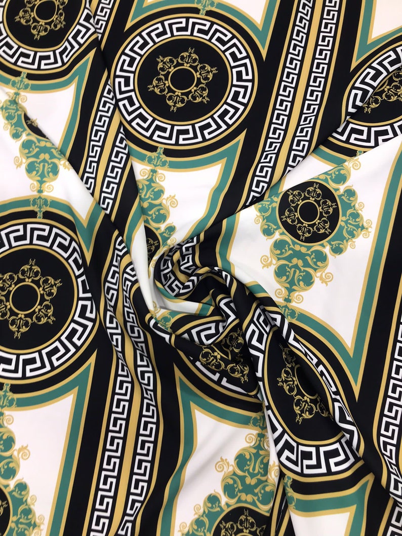 Black Silky Crepe Fabric Greek Key Pattern Fabric Fabric by - Etsy
