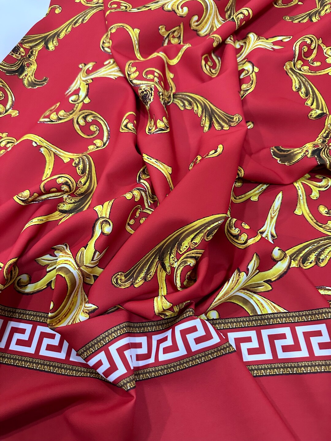 Greek Key Pattern Fabric , Red Fabric by the Yard , Baroque Pattern ...