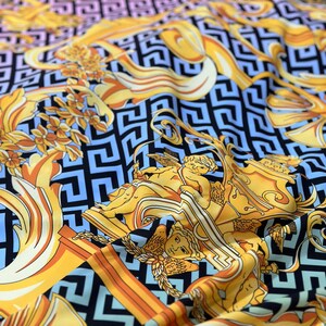 Greek Key Pattern Fabric, Gold Baroque Silky Crepe Fabric , Panel ...