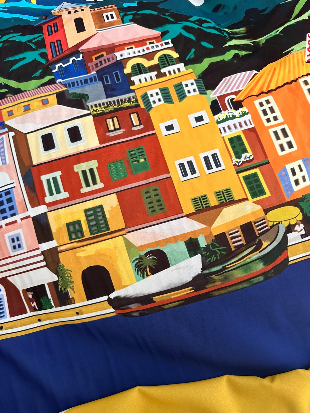 Italy City Pattern Fabric,portofino Pattern Coastal City Silky Crepe ...