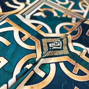Green Gold Crepe Silky Fabric, Greek Key Pattern Fabric , Fabric by the ...