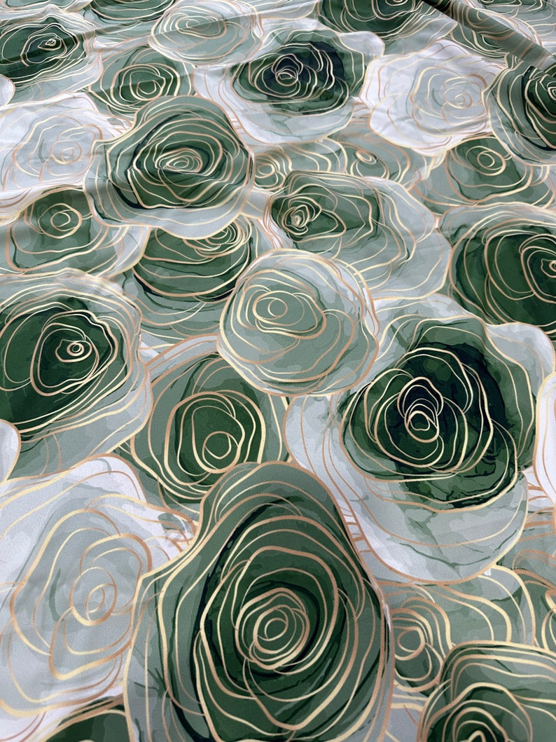 Abstract Pattern Crepe Fabric Green Rose Pattern Fabric - Etsy
