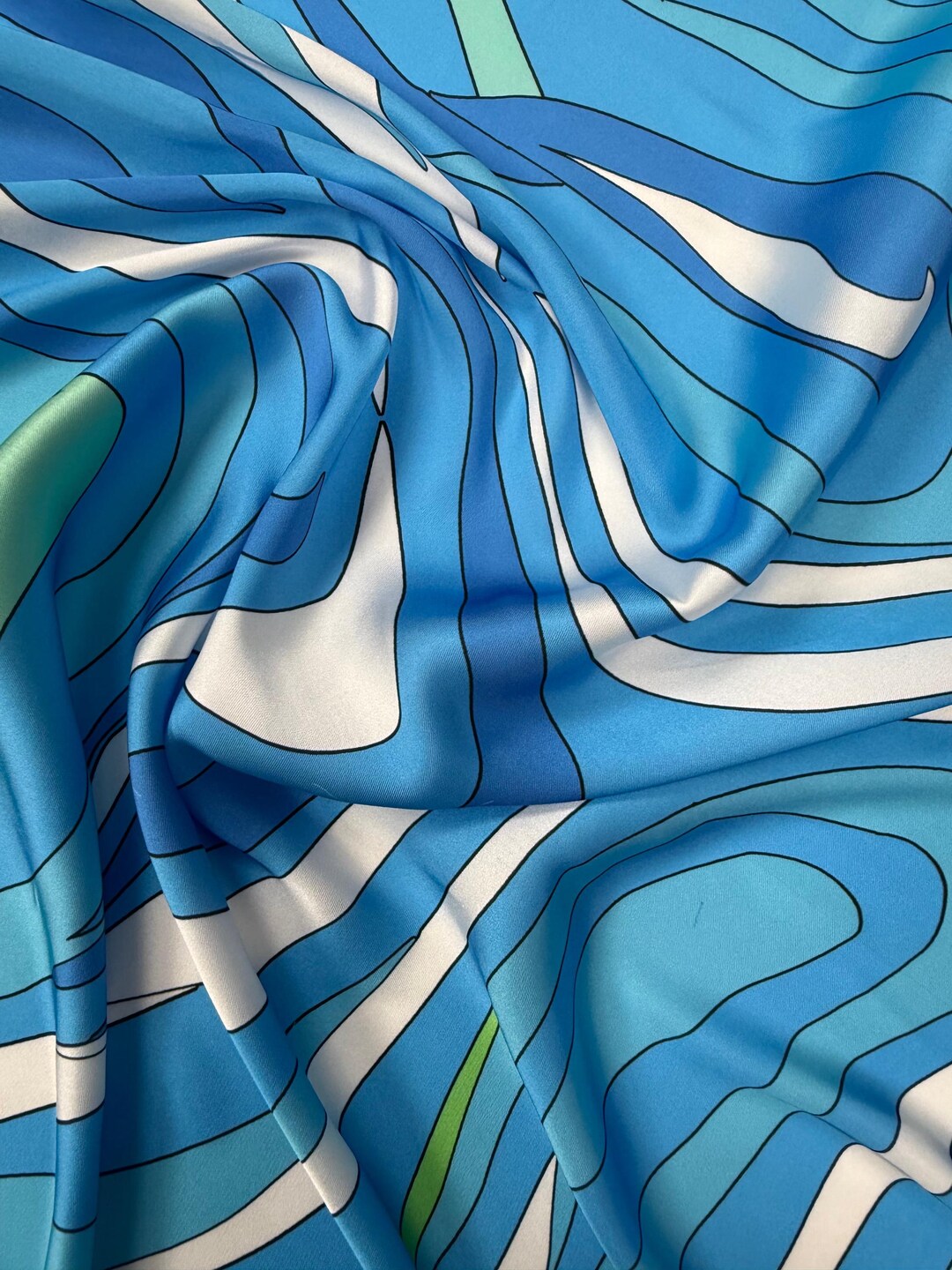 Blue Wave Satin Fabric by the Metre - Etsy