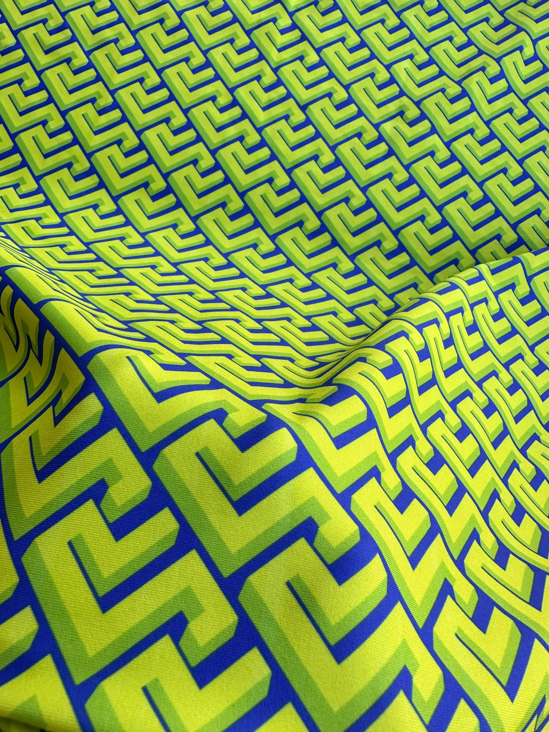 Stretch Fabric Greek Key Pattern Fabric Neon Green Geometric - Etsy