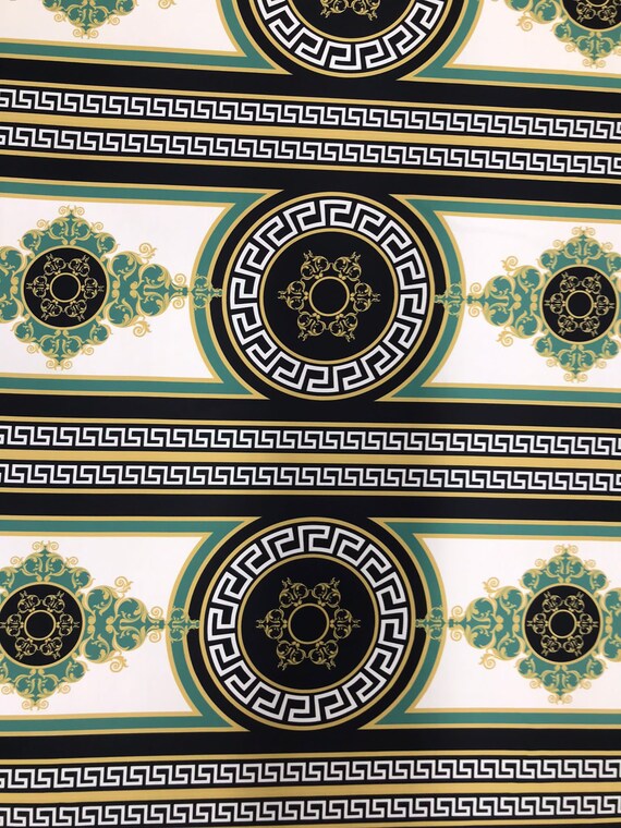 Black Silky Crepe Fabric Greek Key Pattern Fabric Fabric by | Etsy