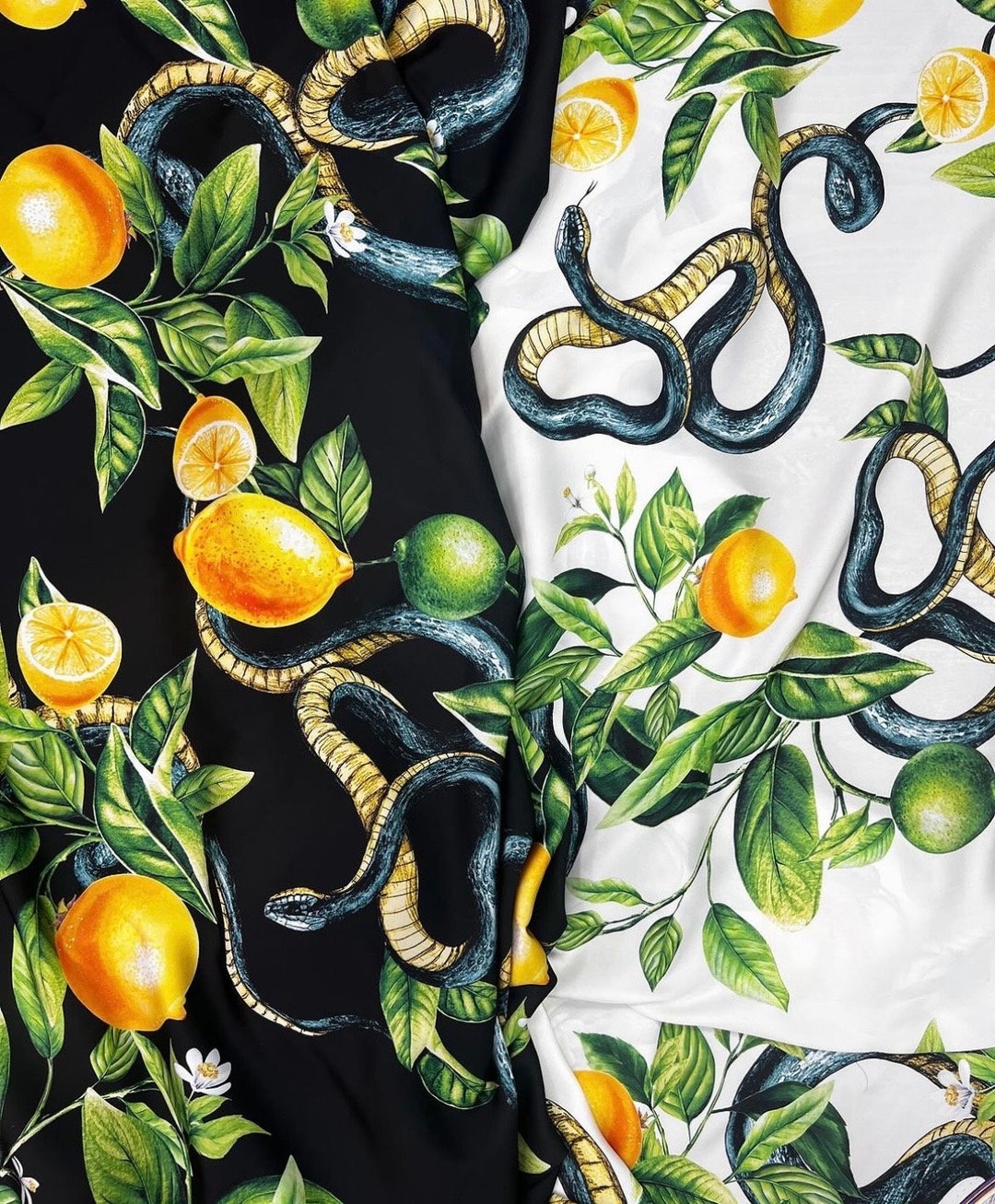 Snake Lemon Pattern Silky Satin Fabric, Lemon Pattern Silky Fabric ...