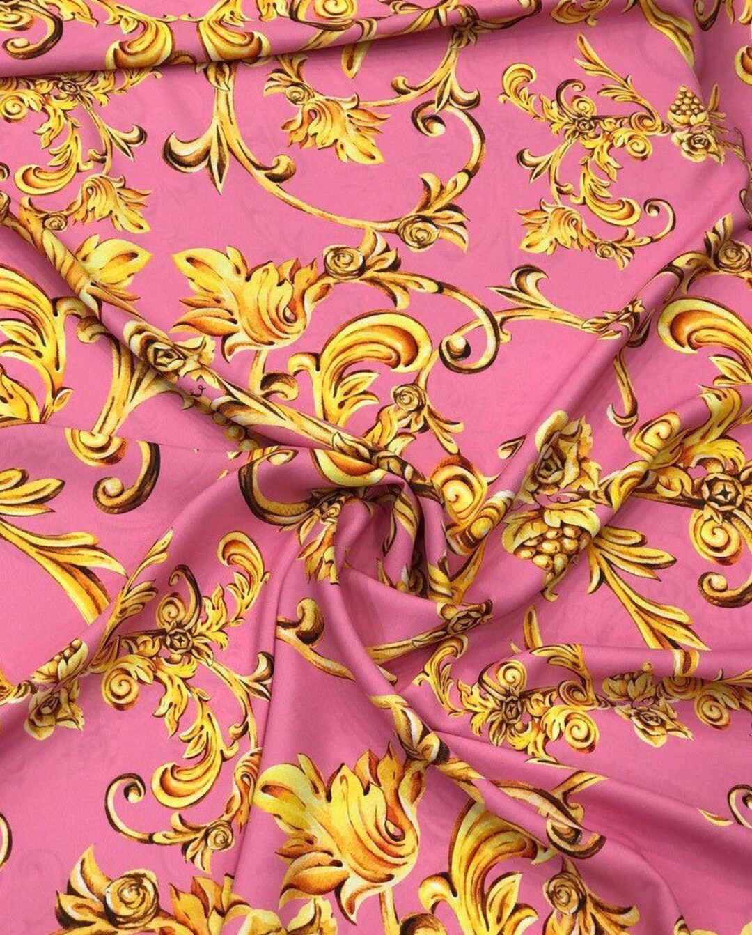Pink Crepe gold Baroque Print Silky Fabric Luxe Fabric High - Etsy