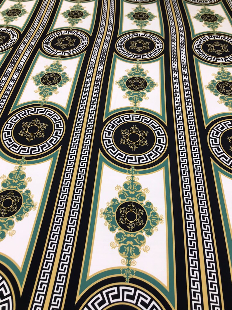 Black Silky Crepe Fabric Greek Key Pattern Fabric Fabric by - Etsy