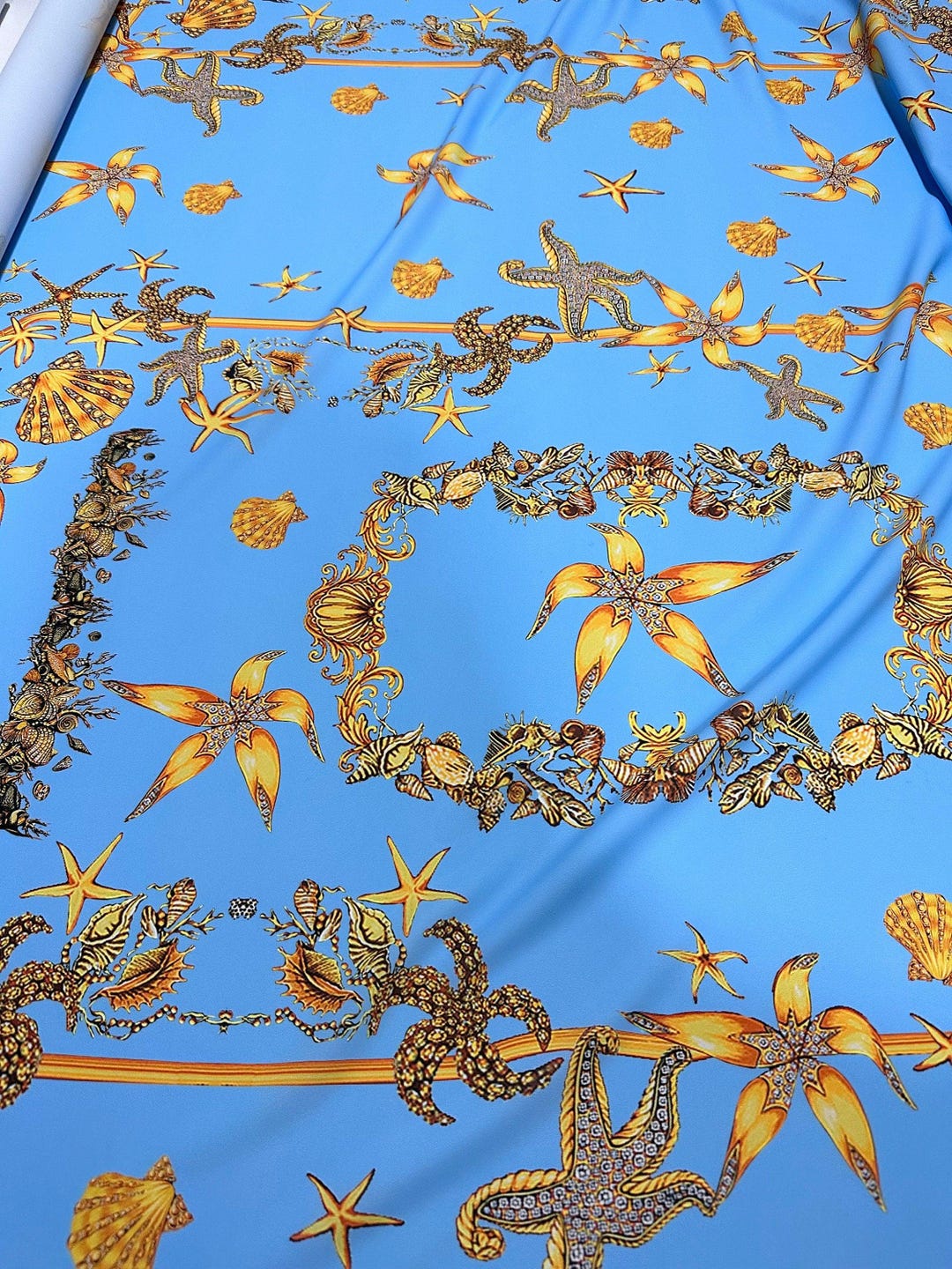 Sea Shell Pattern Fabric - Baby Blue Oyster Print Fabric - Etsy