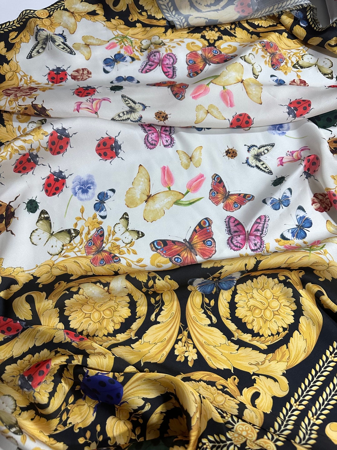 Baroque Pattern Fabric, Butterflies Silky Satin Fabric - Etsy
