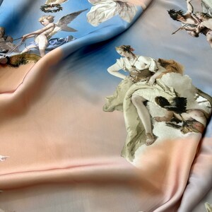 Angel Print Silky Satin Fabric, Sky Color Pattern Fabric, Luxe Fabric ...