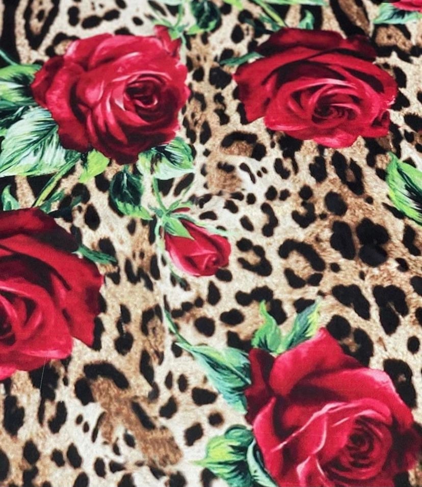 Red Rose Pattern Satin Fabric Leopard Pattern Fabric - Etsy