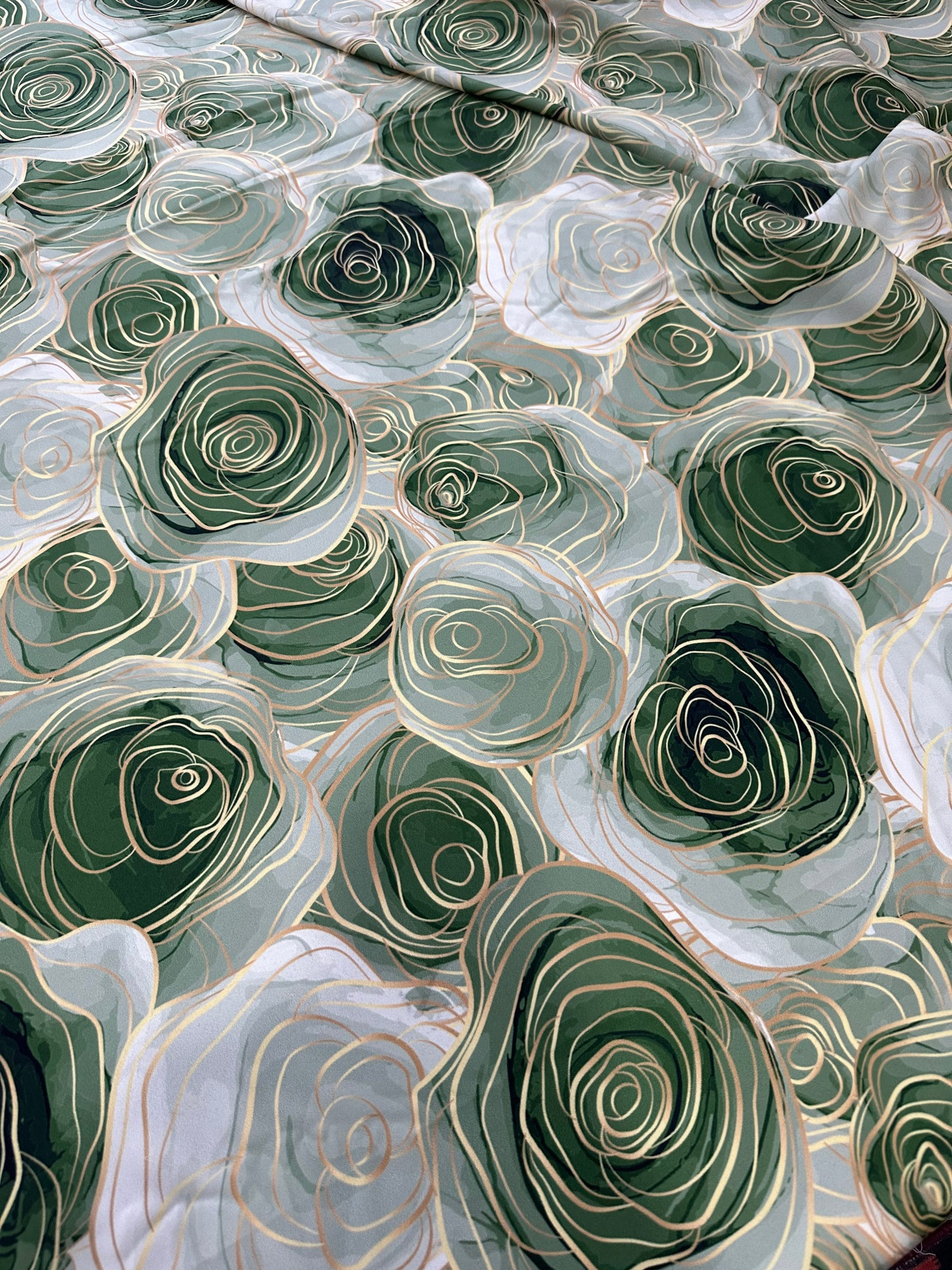 Abstract Pattern Crepe Fabric Green Rose Pattern Fabric - Etsy
