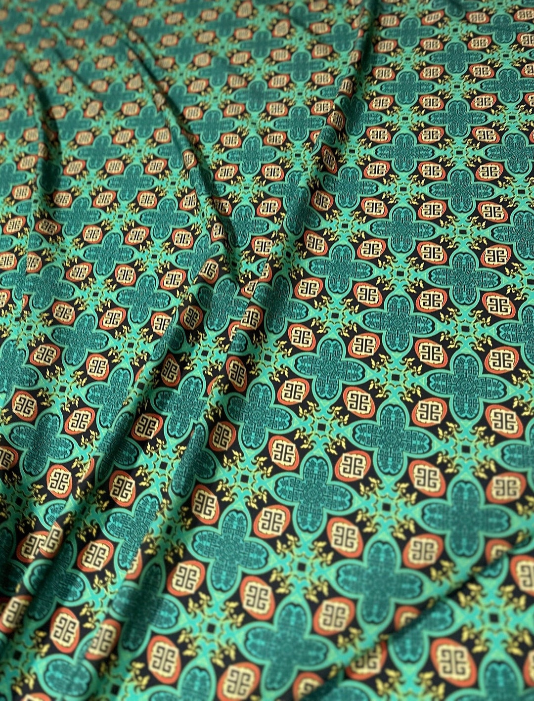 Greek Key Design Fabric, Green Crepe Fabric - Etsy
