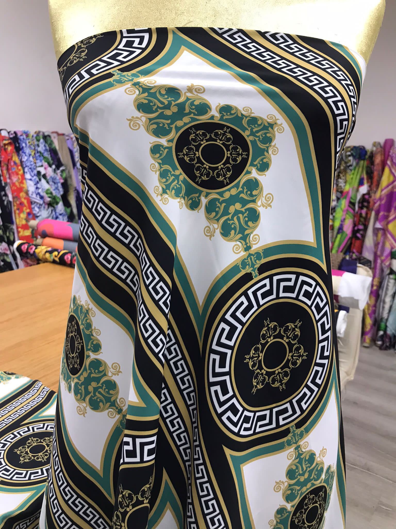 Black Silky Crepe Fabric Greek Key Pattern Fabric Fabric by - Etsy