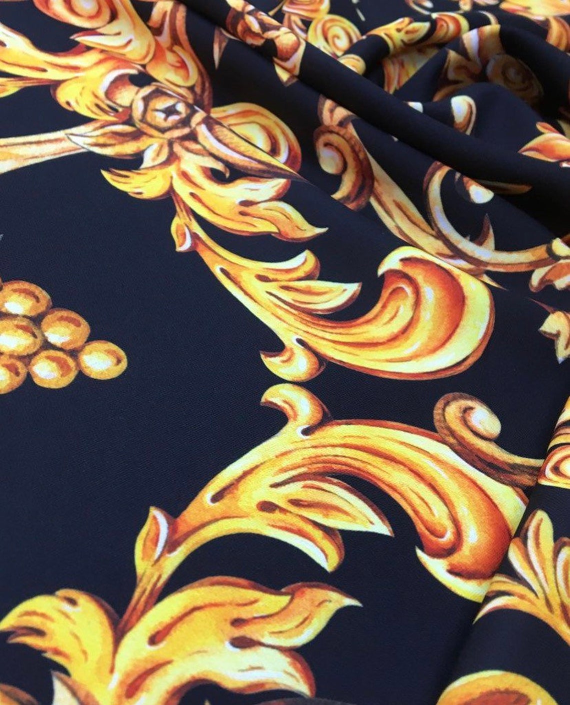 Gold Baroque Pattern Silky Crepe Fabric Luxe Fabric High - Etsy