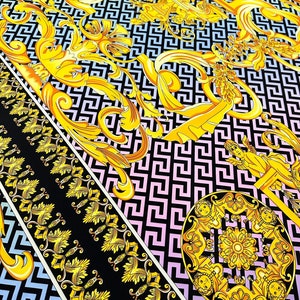 Greek Key Pattern Fabric Gold Baroque Silky Crepe Fabric - Etsy