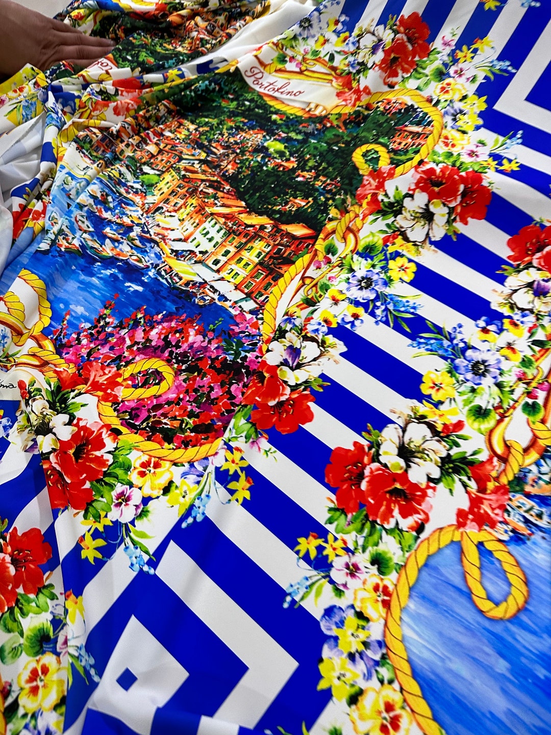 Italy City Pattern Fabric,portofino Pattern Coastal City Silky Crepe ...