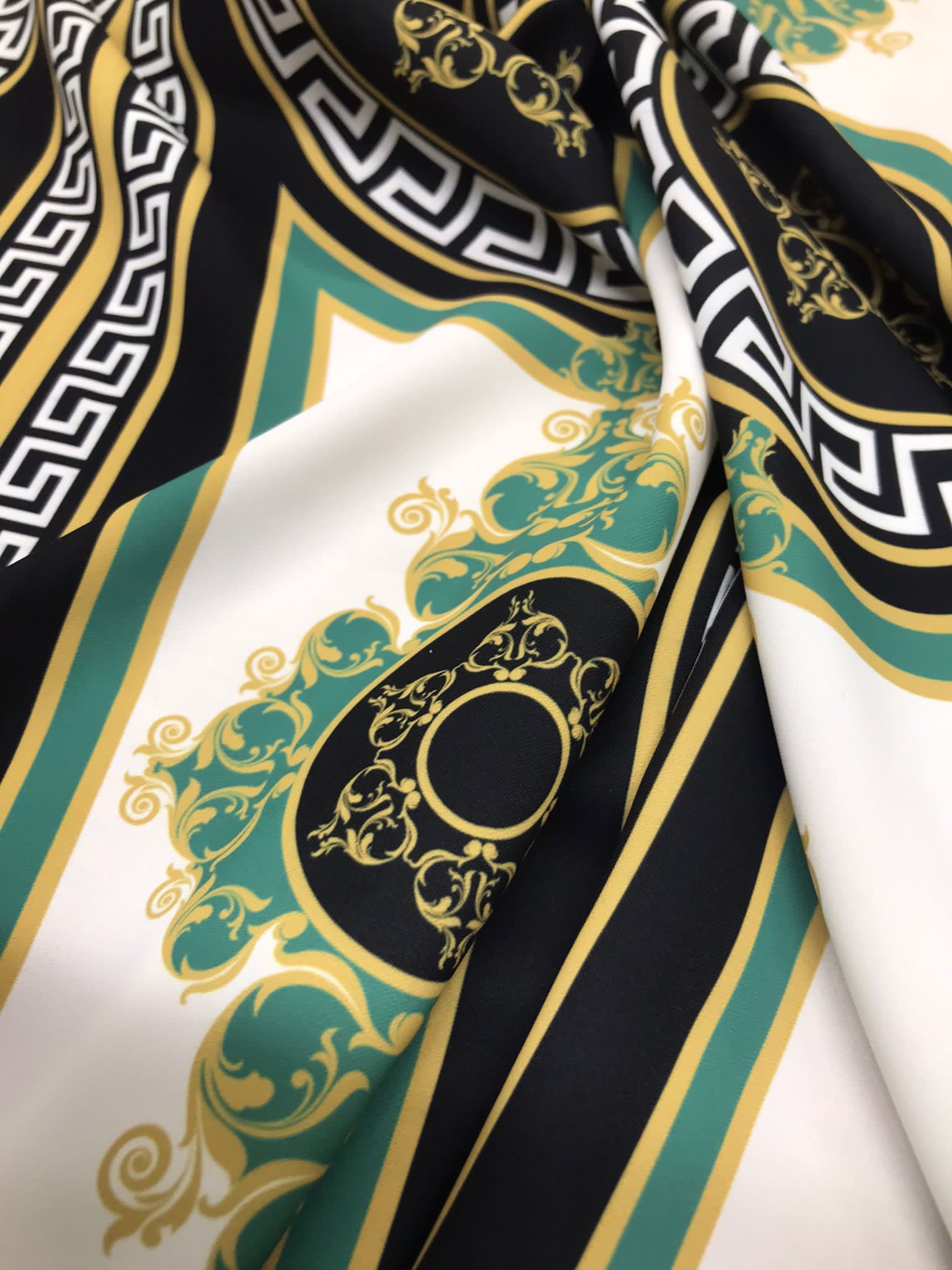 Black Silky Crepe Fabric Greek Key Pattern Fabric Fabric by - Etsy