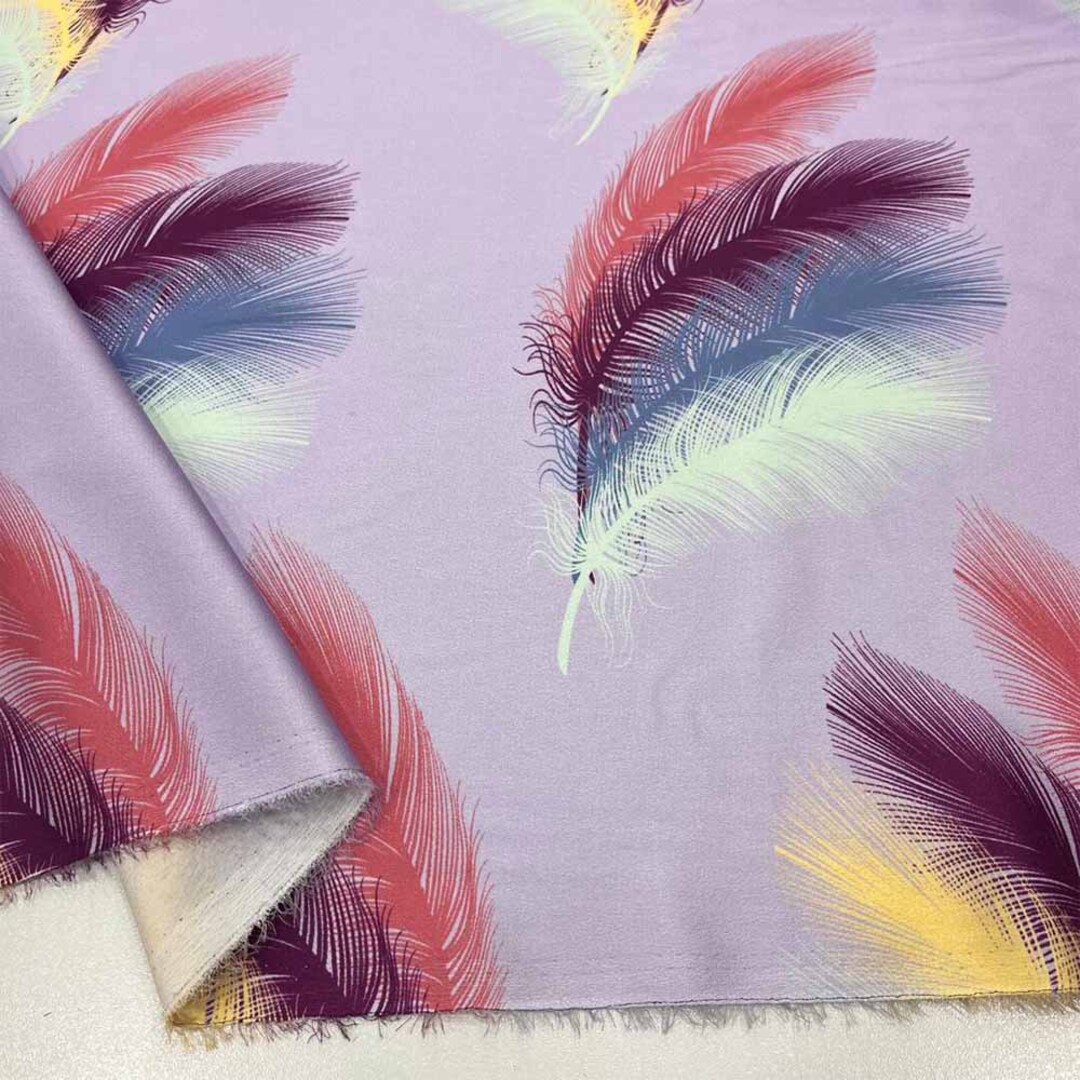 Peacock Feather Pattern Fabric Lilac Color Silky Satin - Etsy