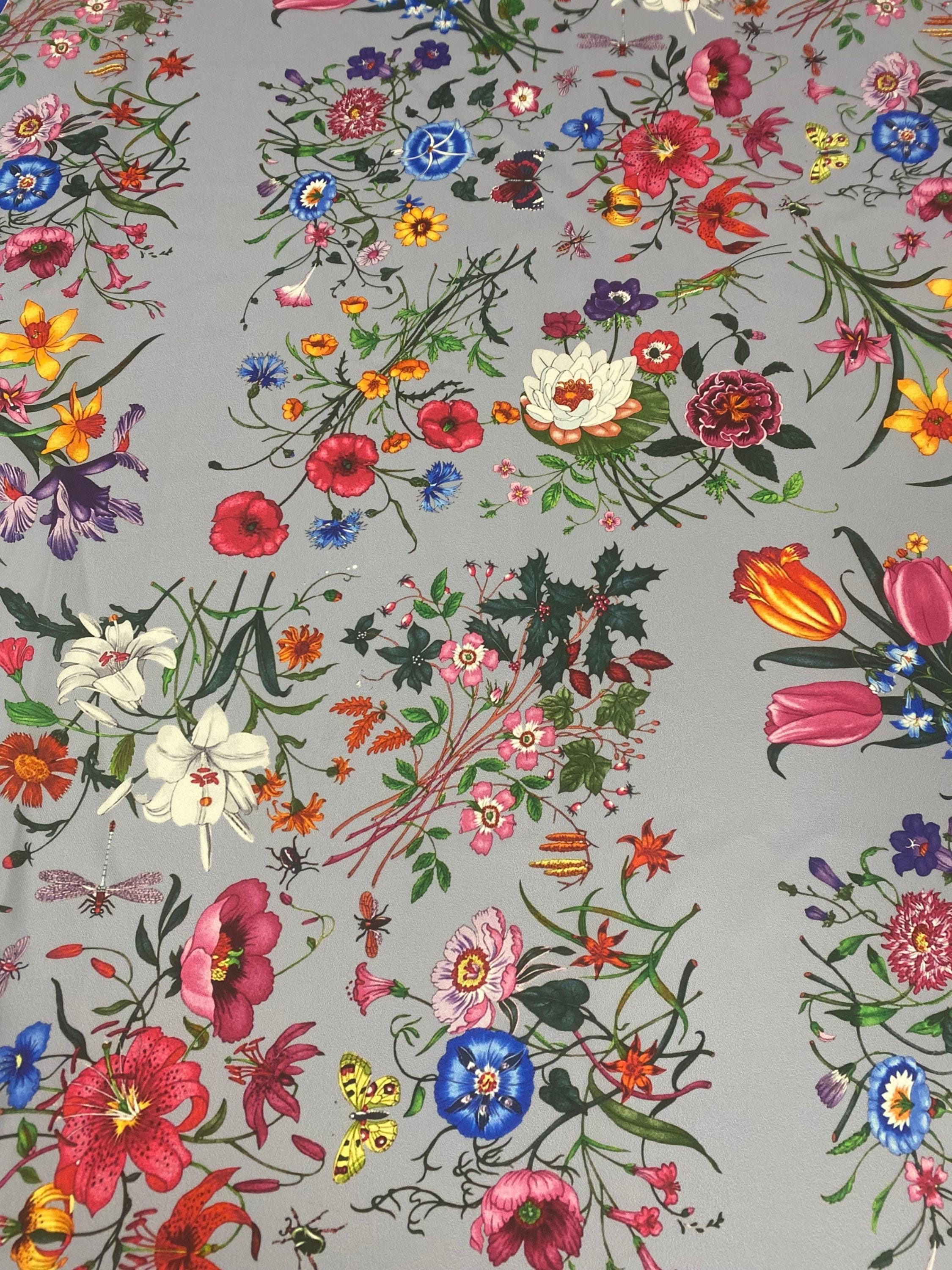 Colorful Floral Pattern on Light Grey Fabric - Etsy