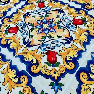 Majolica Pattern Fabric, Sicilian Print Silky Crepe Fabric , Fabric by ...