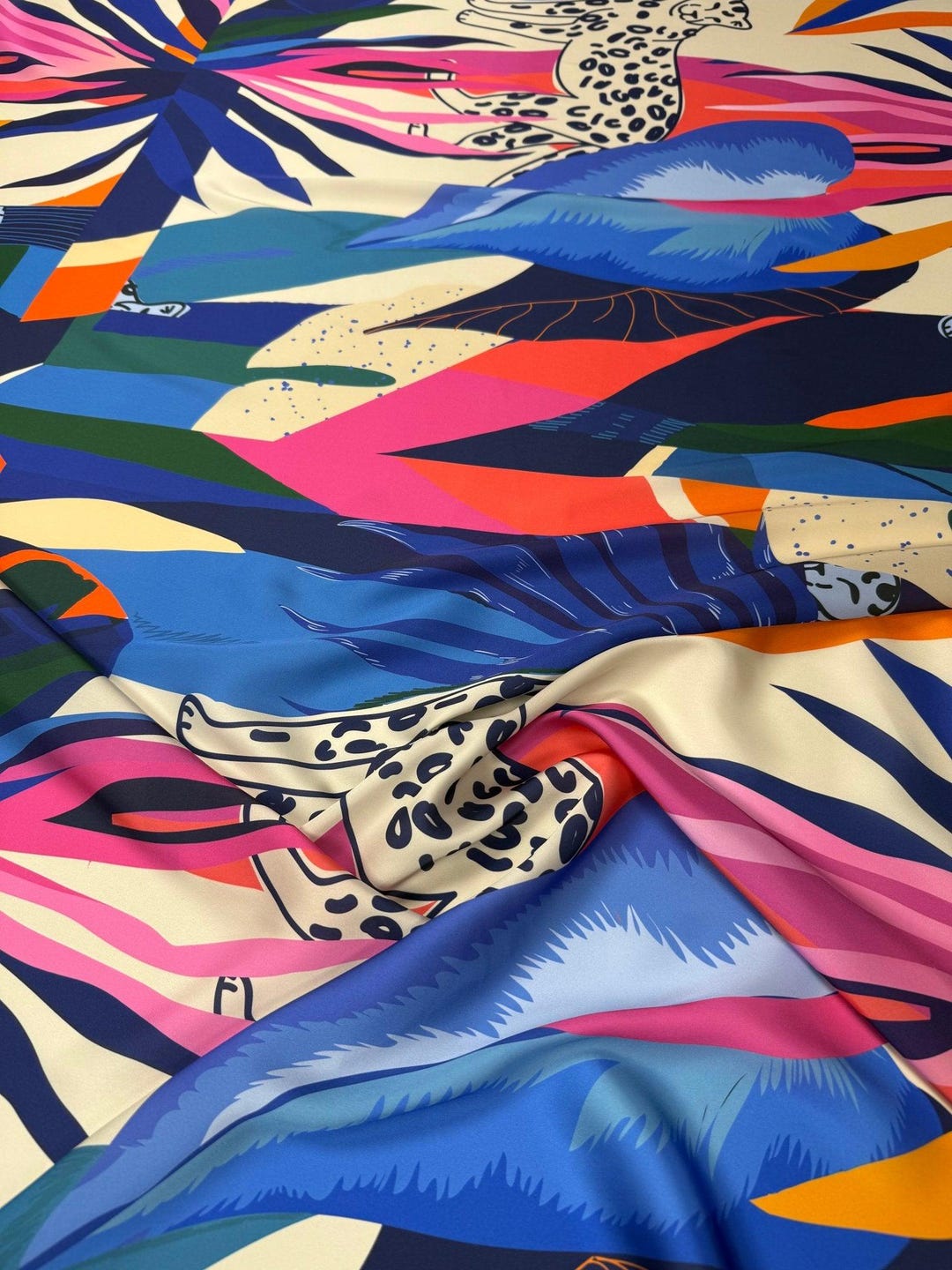 Tropical Leopard Print Satin Fabric by the Metre - Etsy