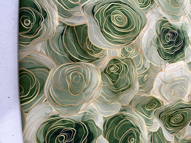 Abstract Pattern Crepe Fabric Green Rose Pattern Fabric - Etsy