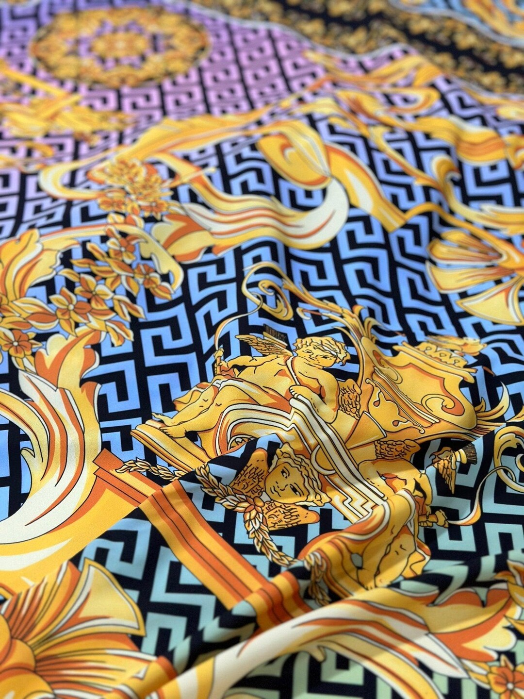 Gold Baroque Greek Key Pattern Fabric - Silky Crepe Panel 150x100cm - Etsy
