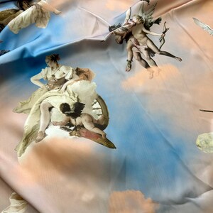 Angel Print Silky Satin Fabric, Sky Color Pattern Fabric, Luxe Fabric ...