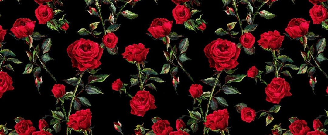 Red Rose Pattern Fabric, Black Floral Pattern Fabric, Silky Satin silky ...