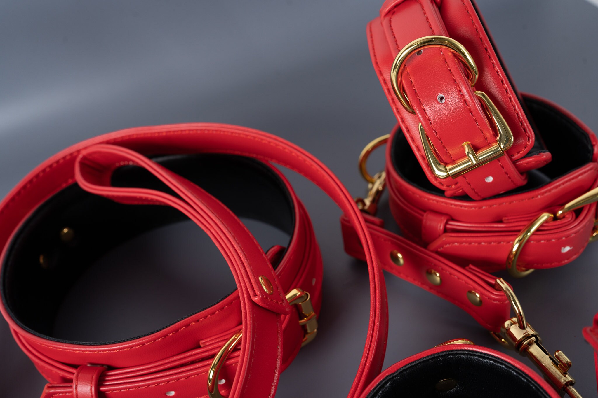 Red Bondage Set, Restraints Kit, Leather Bondage, Handcuffs, Ankle ...