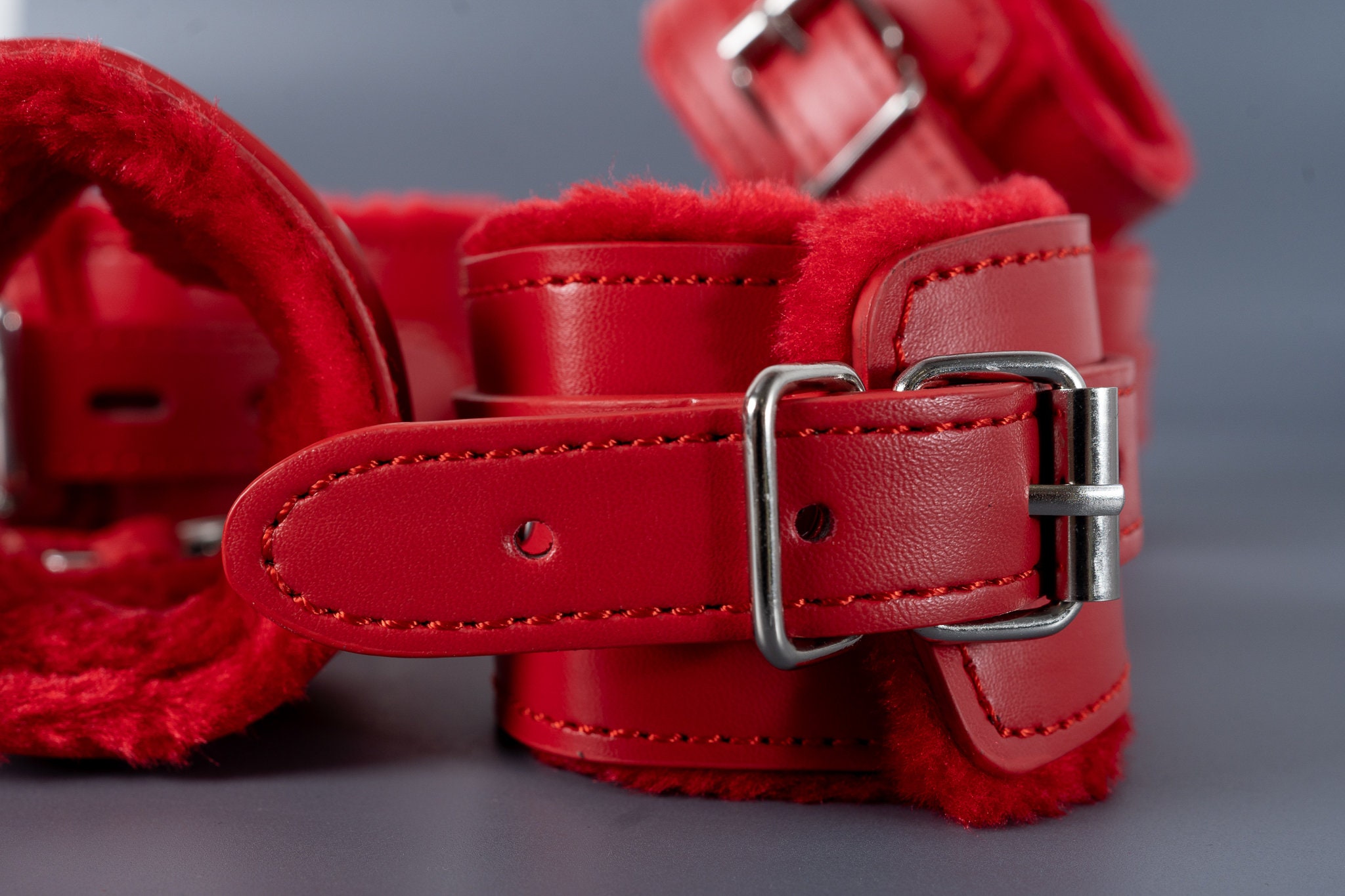 Red Plush Bondage Set, Restraints Kit, Genuine Leather Bondage ...