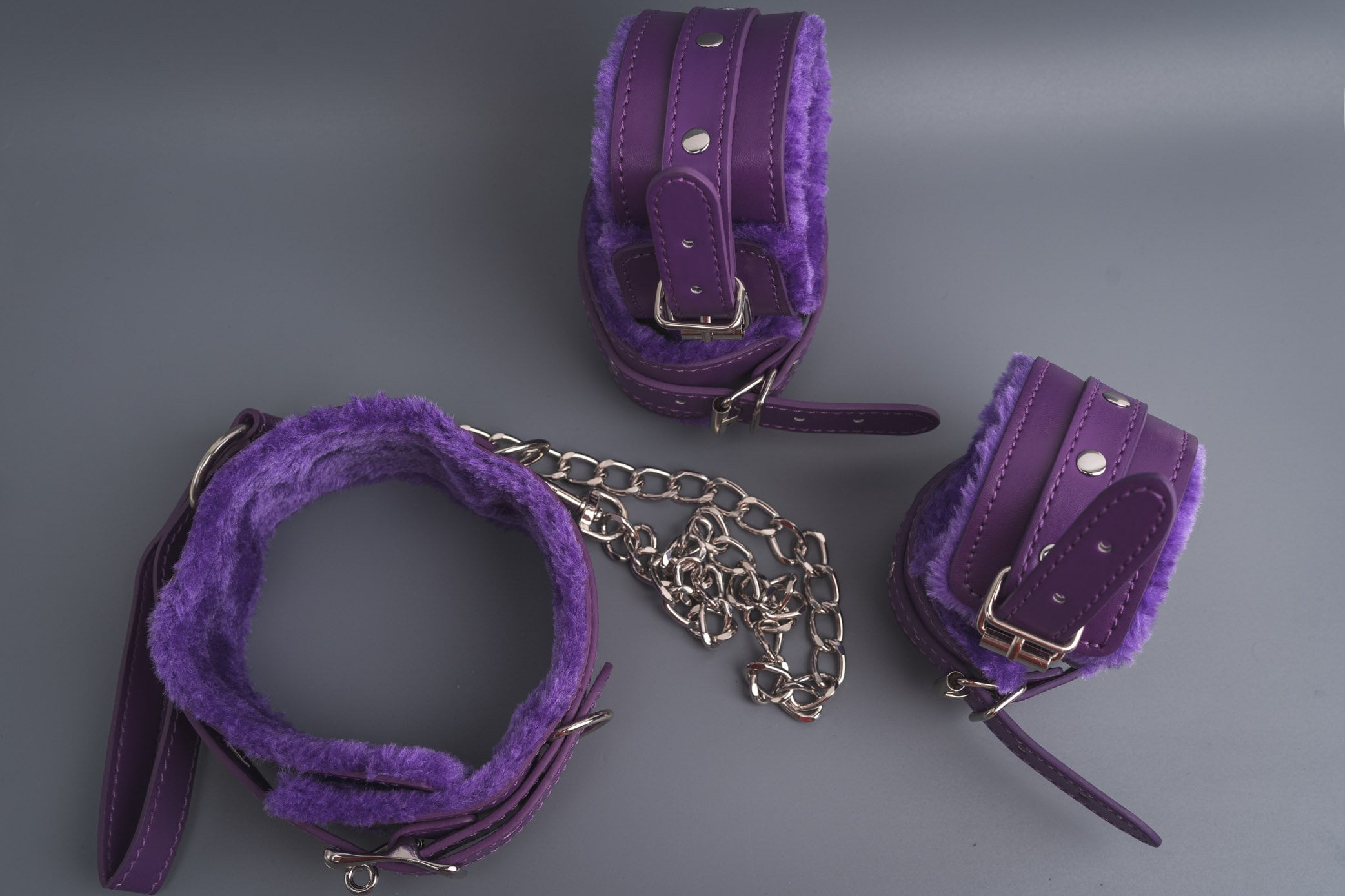 Purple Plush Bondage Set, Restraints Kit, Leather Bondage, Handcuffs ...