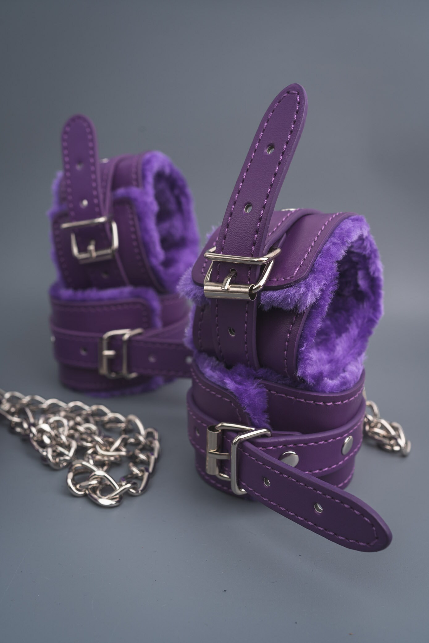 Purple Plush Bondage Set, Restraints Kit, Leather Bondage, Handcuffs ...