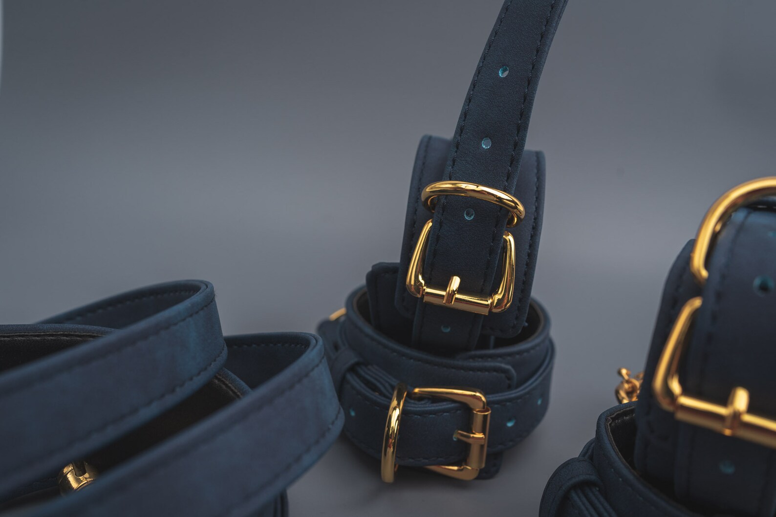 Navy Blue Bondage Set, Restraints Kit With Gold Hardware, Leather ...