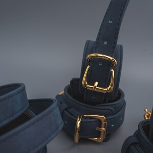 Navy Blue Bondage Set, Restraints Kit With Gold Hardware, Leather ...