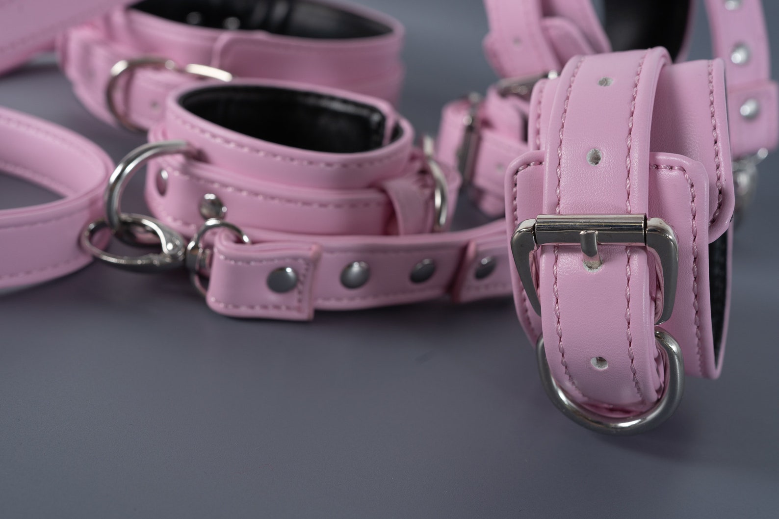 Pink Bondage Set, Restraints Kit, Leather Bondage, Handcuffs, Ankle ...